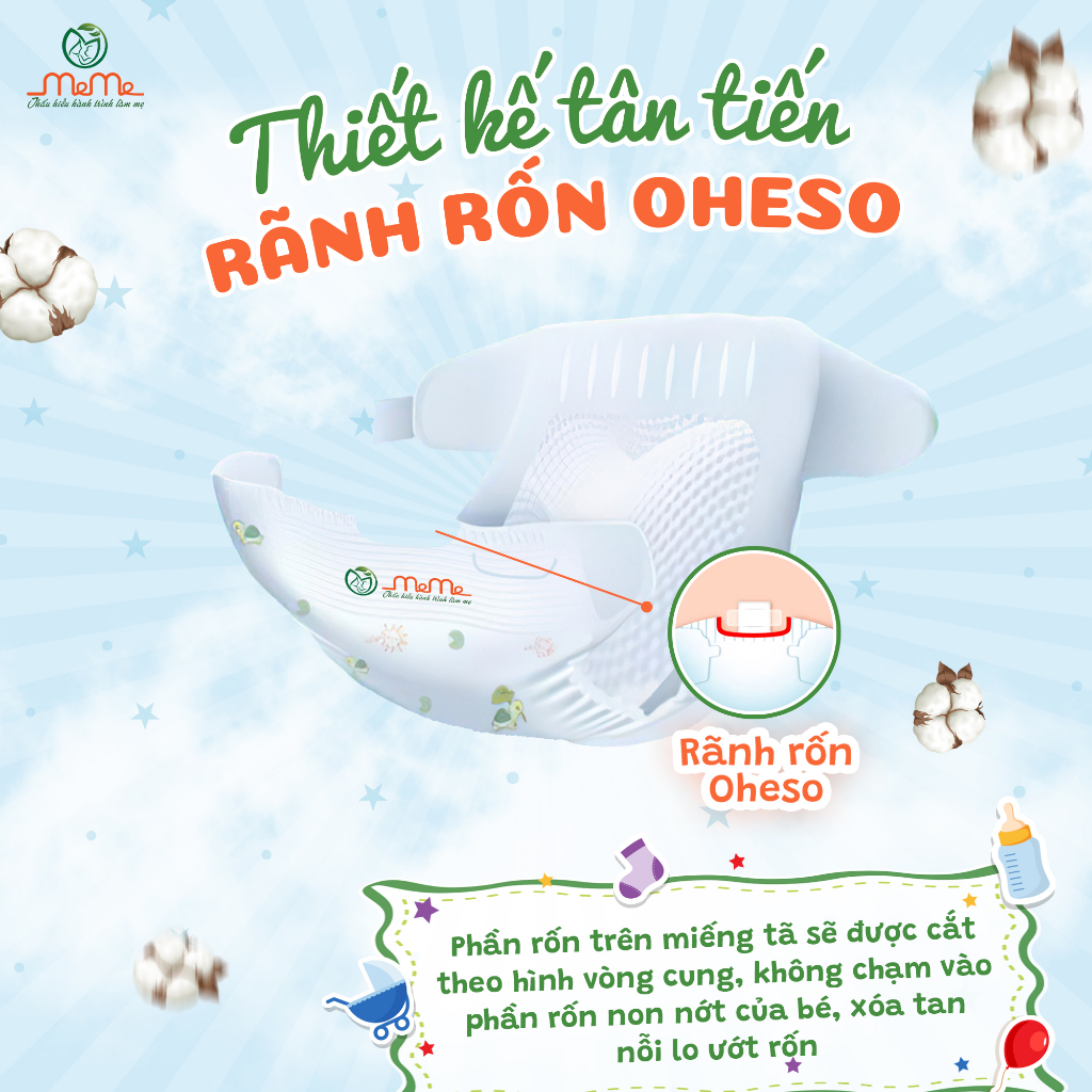 Newborn Me Me Bich Diapers 40 Pieces with Oheso Navel Groove, Soft and ...