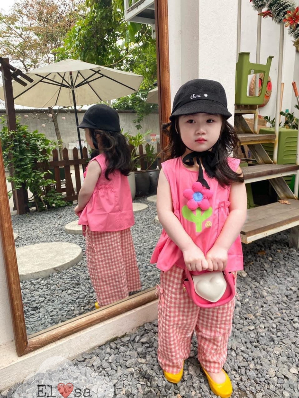 Girls' clothes - Shirt Set Sleeveless Flower with Checkered Pants in ...
