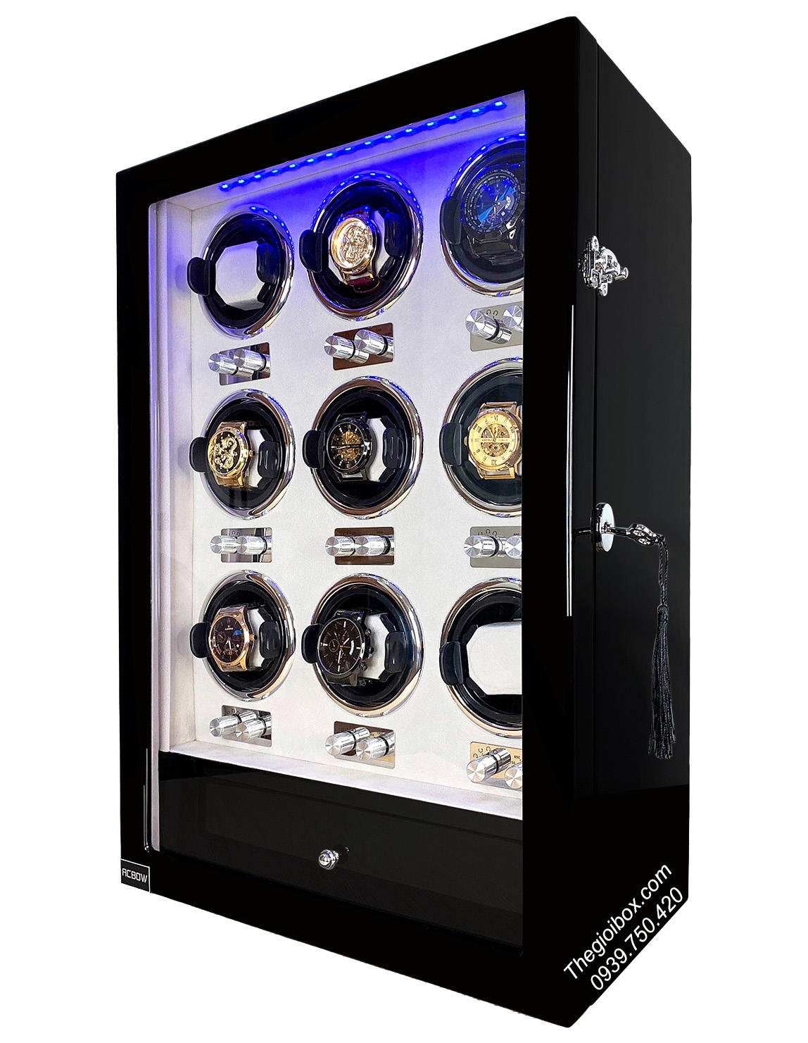 Acbow 9 Rotating + 6 Fixed Mechanical Watch Cabinet with Velvet Felt ...