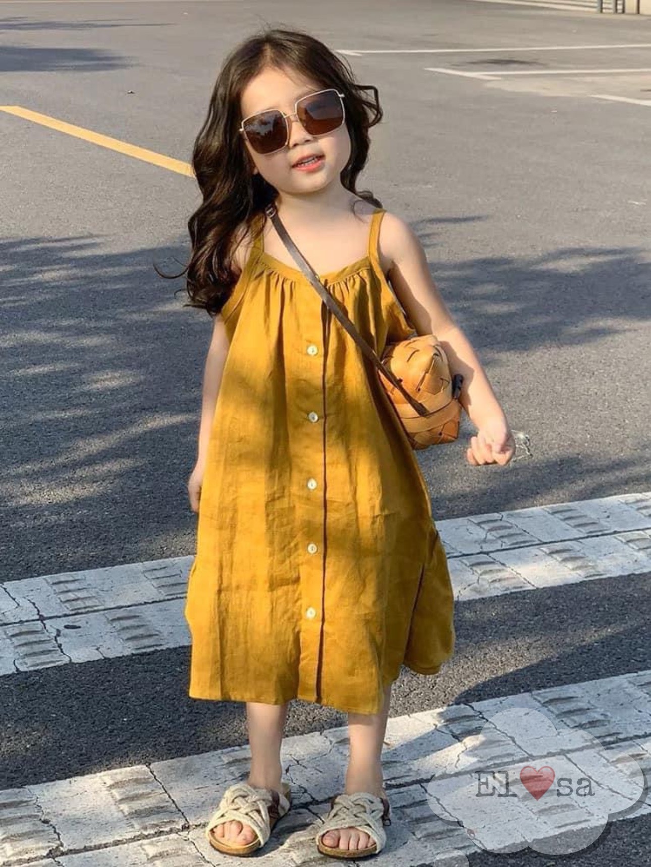Girl's Dress - Super Cute Yellow 2-Strap Banh Beo Dress for Children 1 ...