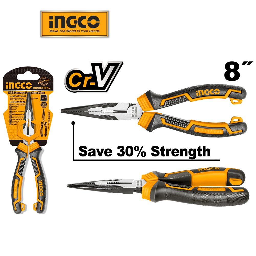 Ingco HHLNP28200 multi-purpose long pointed pliers Cr-V steel 30% high ...