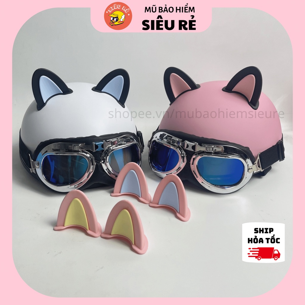 Super cute two-color cat ears decorate helmets, half-head helmet ...