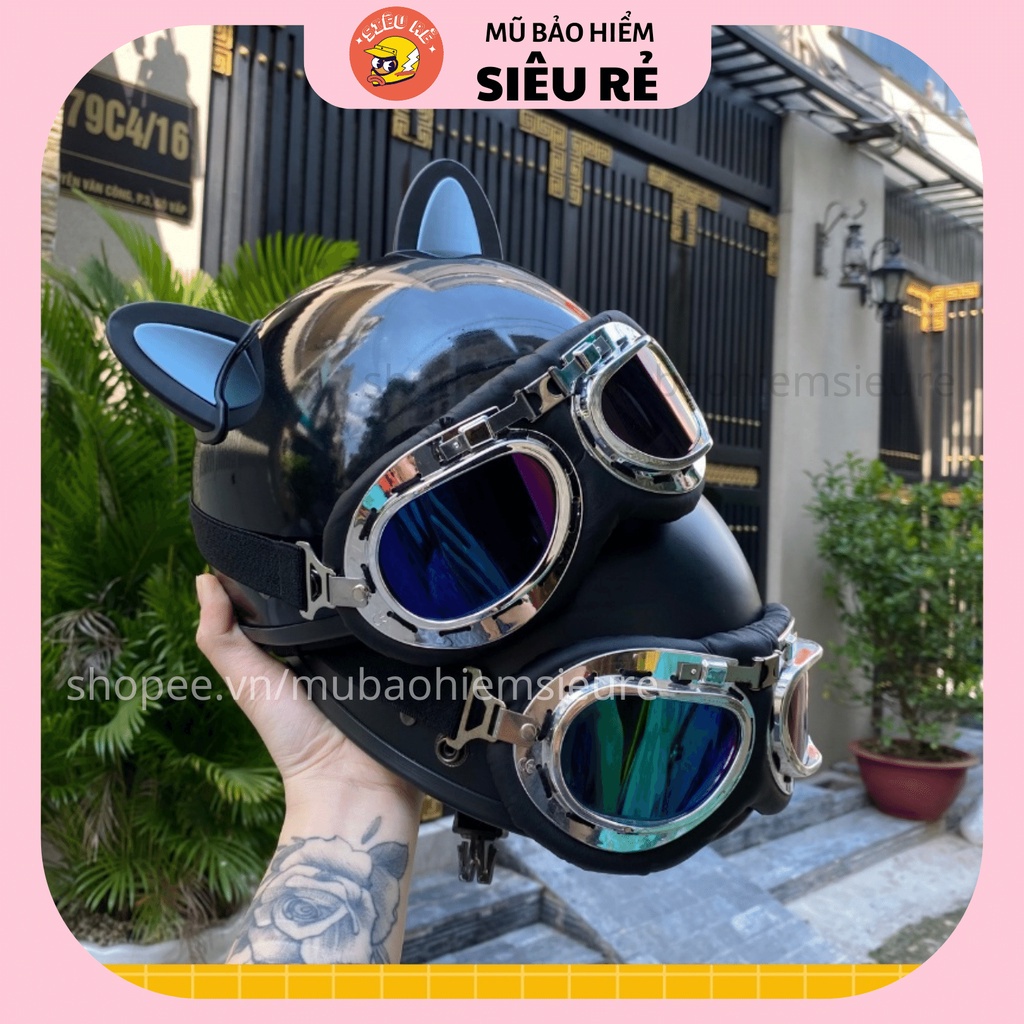 Super cute two-color cat ears decorate helmets, half-head helmet ...