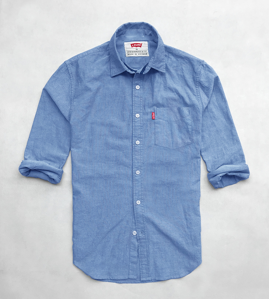 Lvs men's long-sleeved shirt in BRIGHT BLUE JEAN Oxford fabric - Hao ...