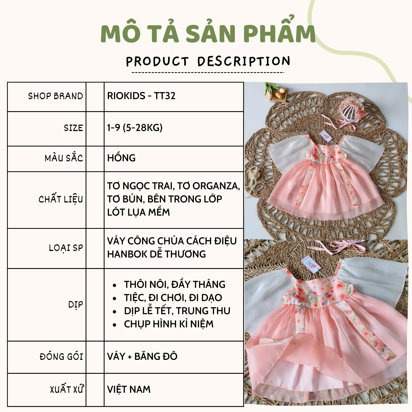 Riokids Hanbok princess dress for newborn baby girls to wear to go out, baby shower, full month ...