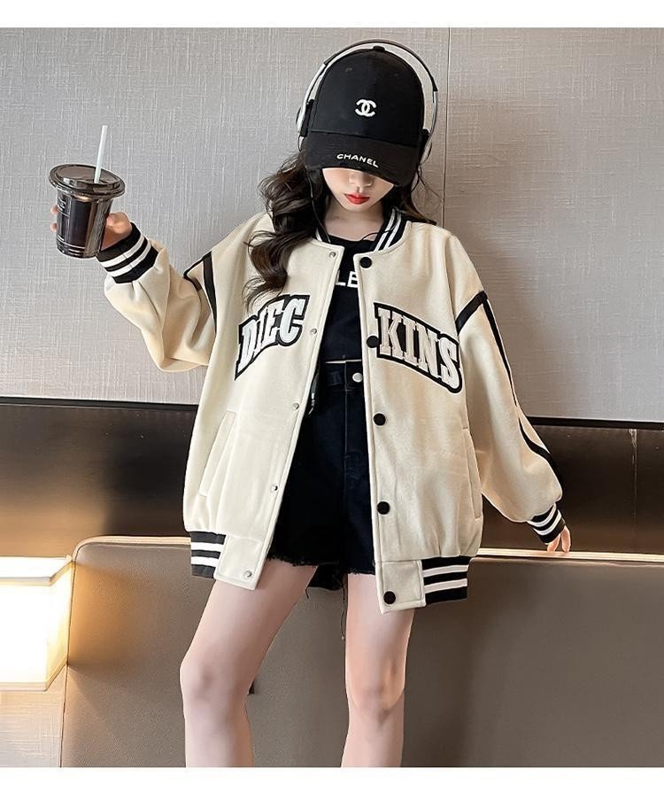 Bomber feltJacket for girls 18-45kg with KINSS letter pattern. Warm ...