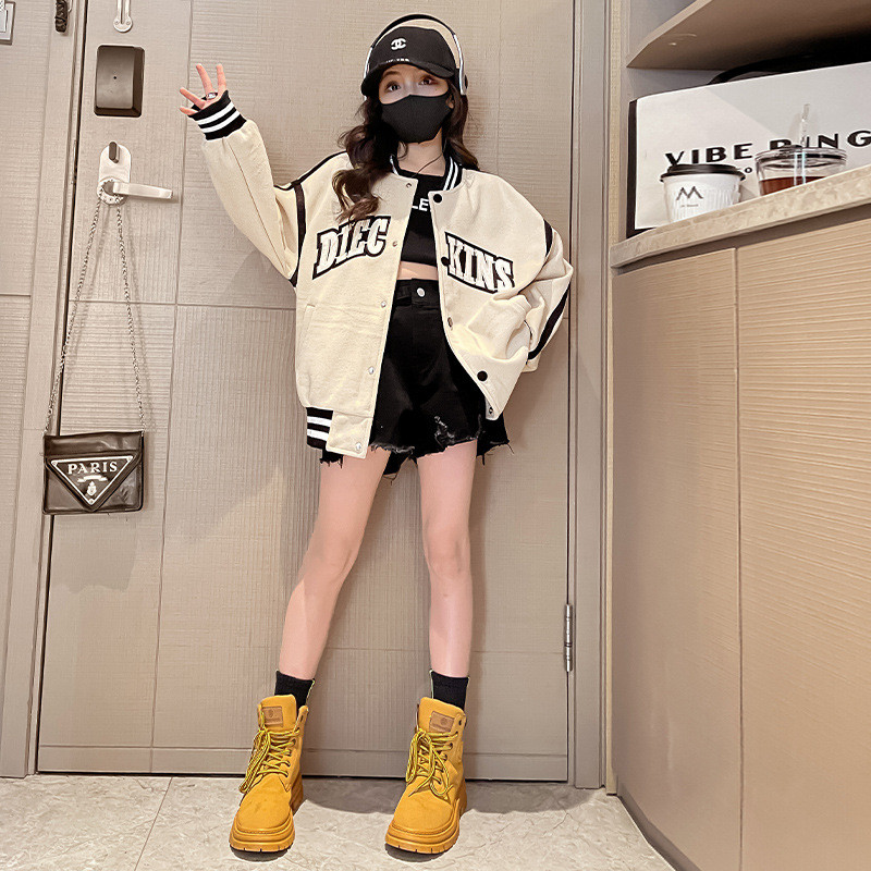 Bomber feltJacket for girls 18-45kg with KINSS letter pattern. Warm ...