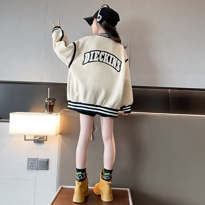 Bomber feltJacket for girls 18-45kg with KINSS letter pattern. Warm ...