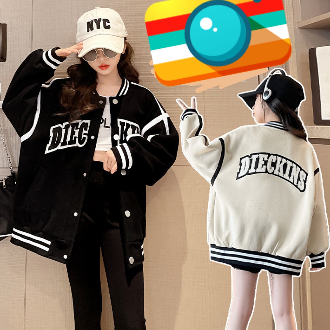Bomber feltJacket for girls 18-45kg with KINSS letter pattern. Warm ...