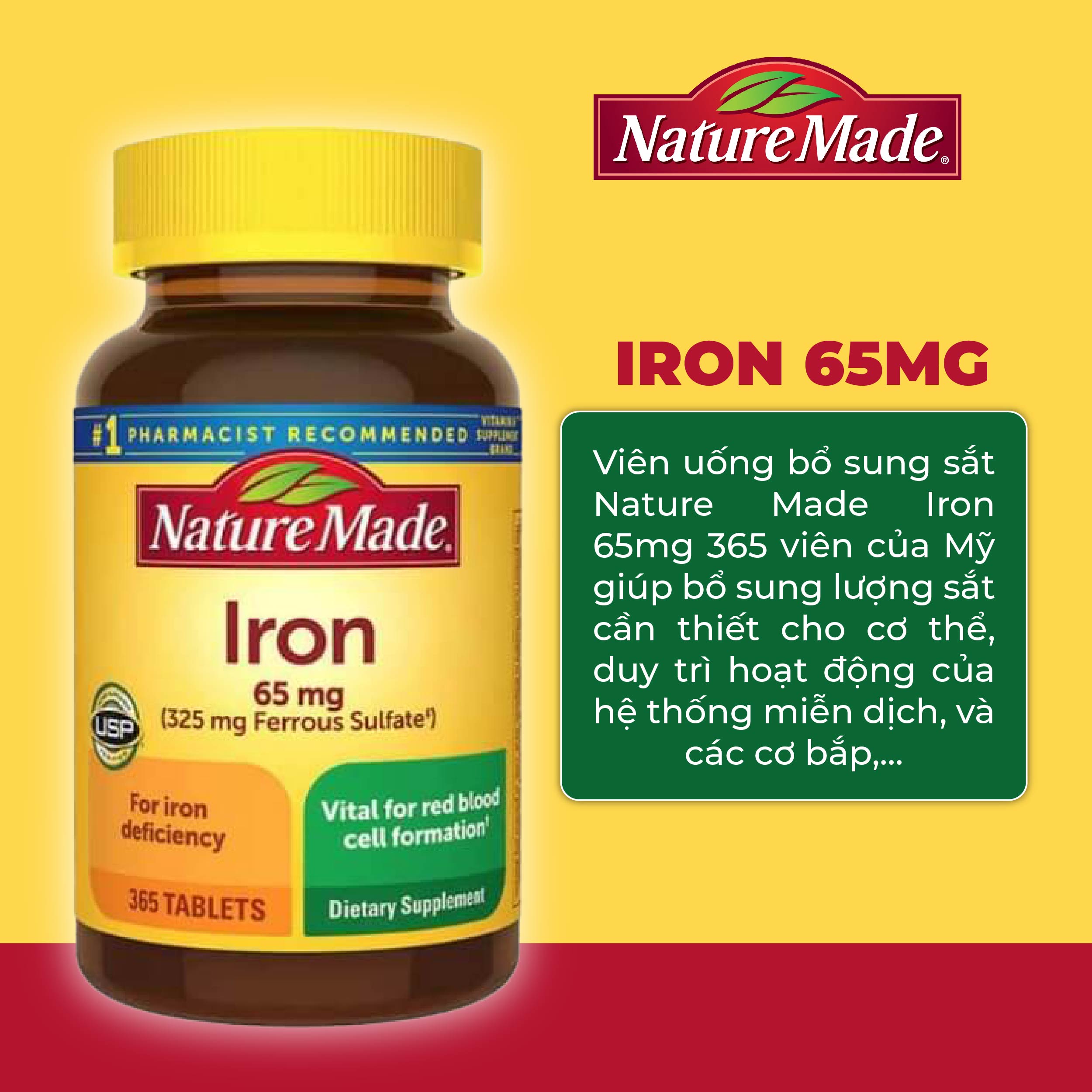 Nature Made 65mg Iron pills 365 pills supplement Iron, nourish blood ...