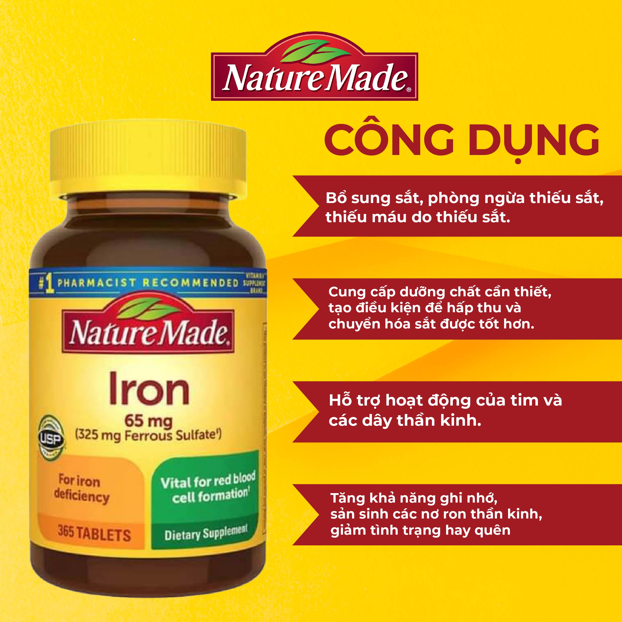 Nature Made 65mg Iron pills 365 pills supplement Iron, nourish blood ...
