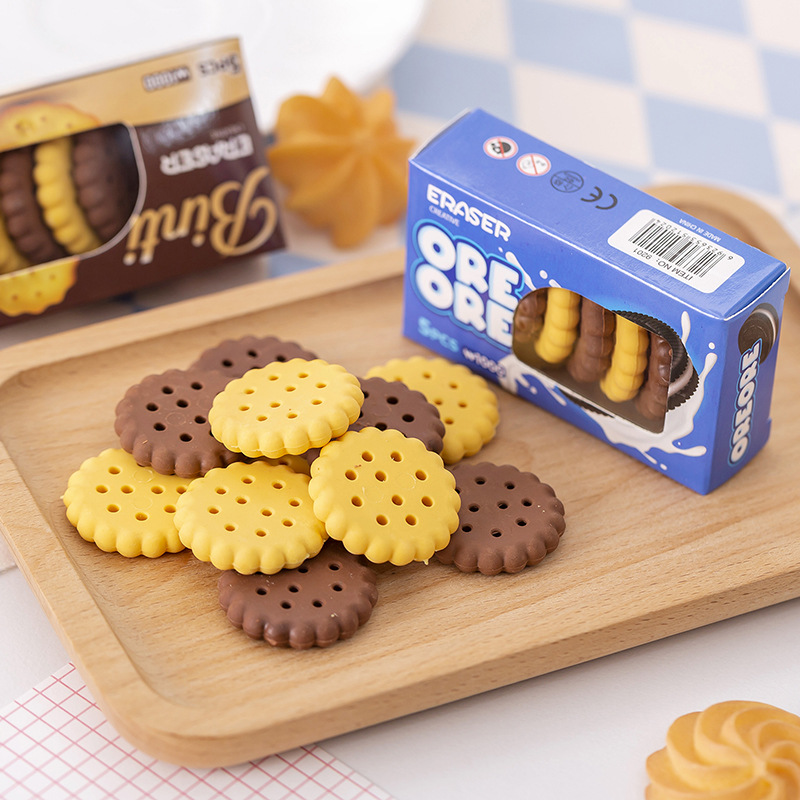Combo of 5 cute cookie-shaped erasers, set of 5 super clean pencil ...