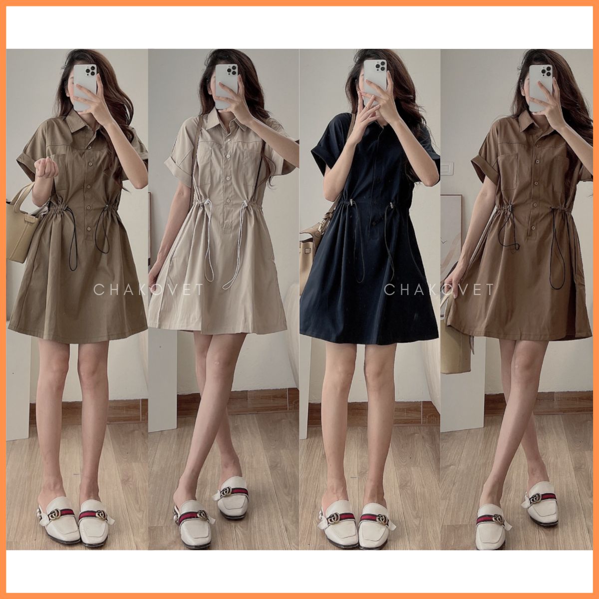 Women's khaki shirt dress with drawstring waist is super flattering ...