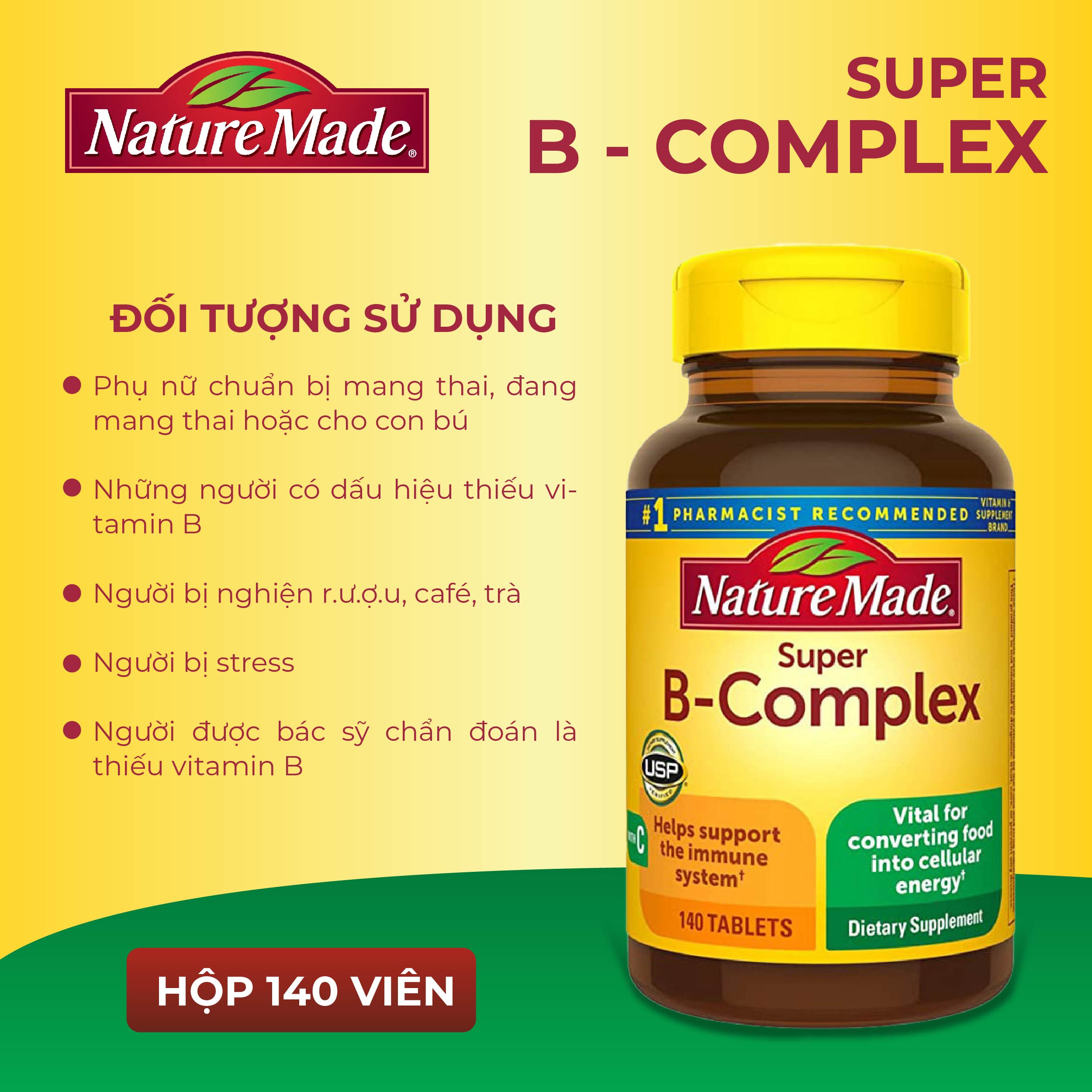 Vitamin B Nature Made Super B-complex 140 tablets helps increase ...