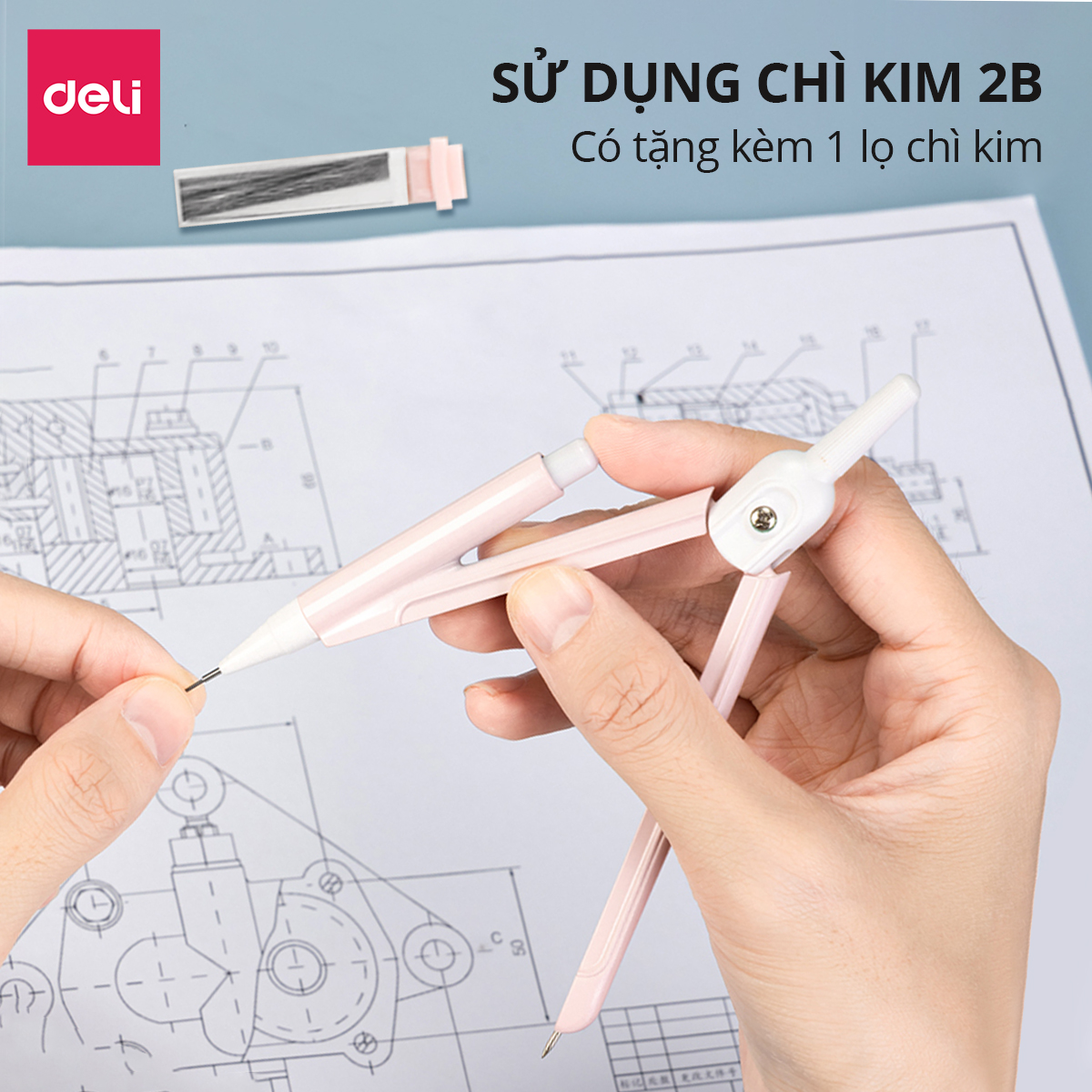 Lovely Deli Pastel Color 2B Student Pencil Compa Set - Includes Pencil ...