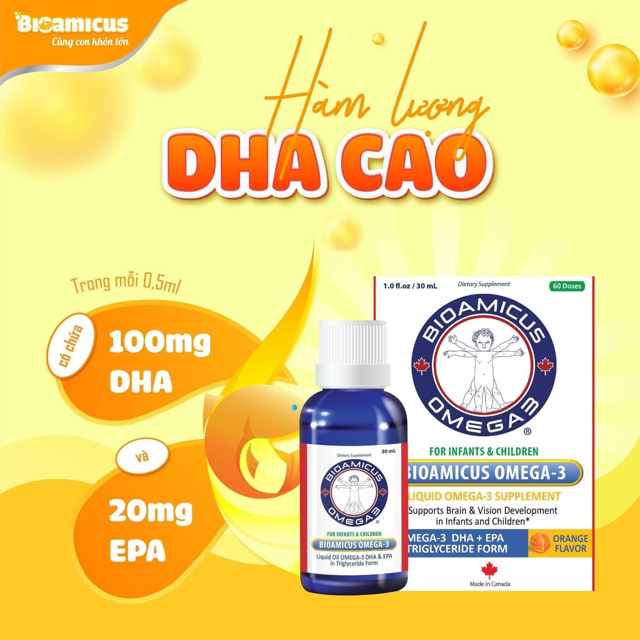 Dha odorless syrup BioAmicus Omega-3 brain and vision support 30 ml ...