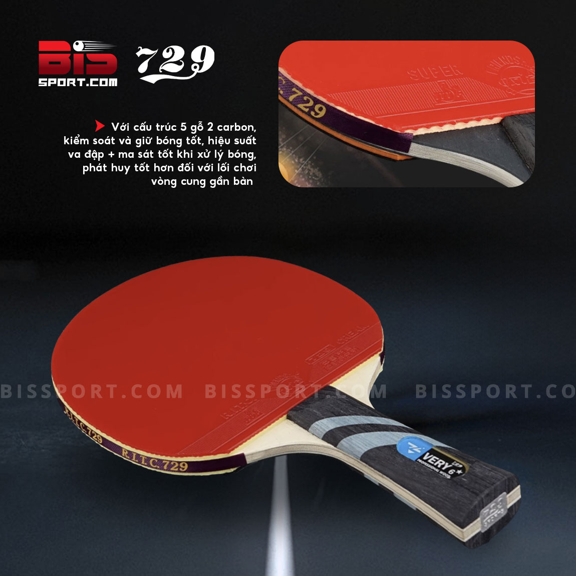 Genuine 729 Very 6-Star Pre-glued Table Tennis Racket - 5 Wood 2 Carbon ...
