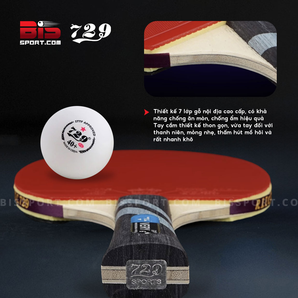 Genuine 729 Very 6-Star Pre-glued Table Tennis Racket - 5 Wood 2 Carbon ...
