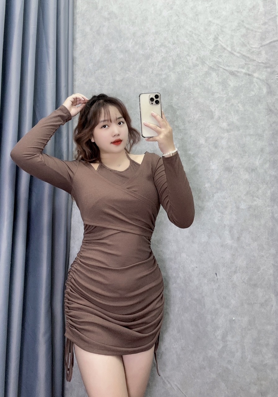 Women's big size bodycon dress with cross collar, 2 layers, basic long ...