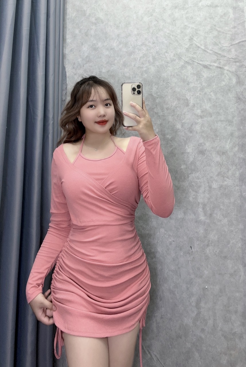 Women's big size bodycon dress with cross collar, 2 layers, basic long ...