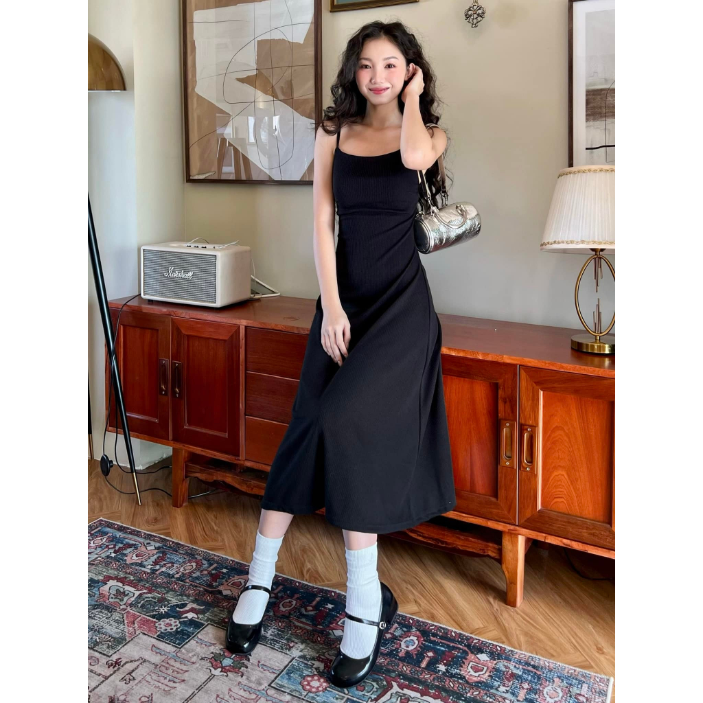 Elastic Cotton Two-Strap Dress with Adjustable Straps, Long Slim 2 ...