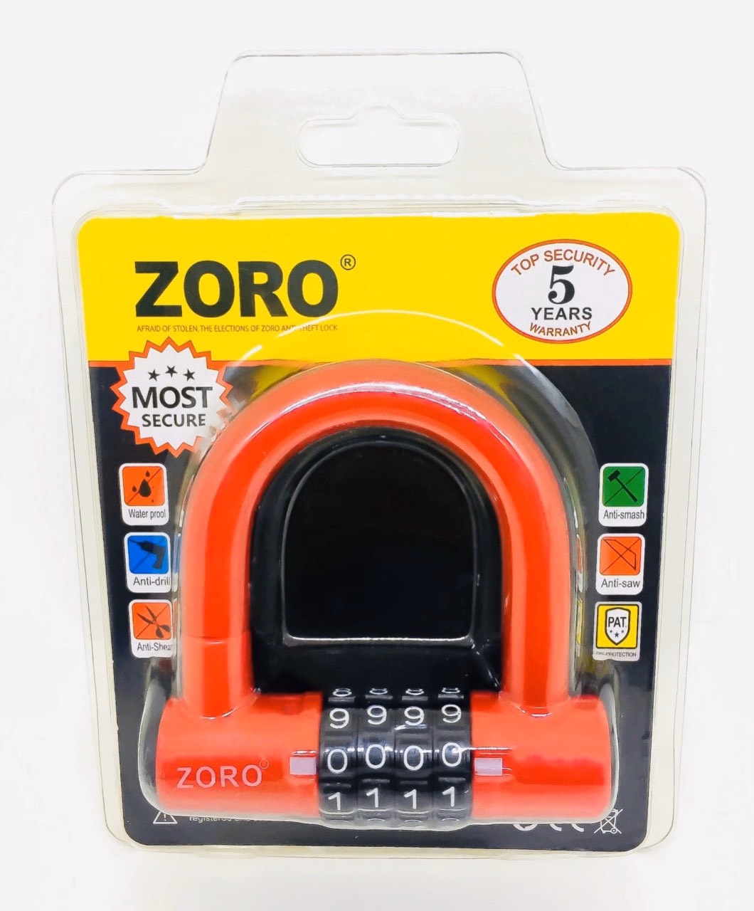 Zoro red u-shaped 4-digit password lock - digital lock changes password ...
