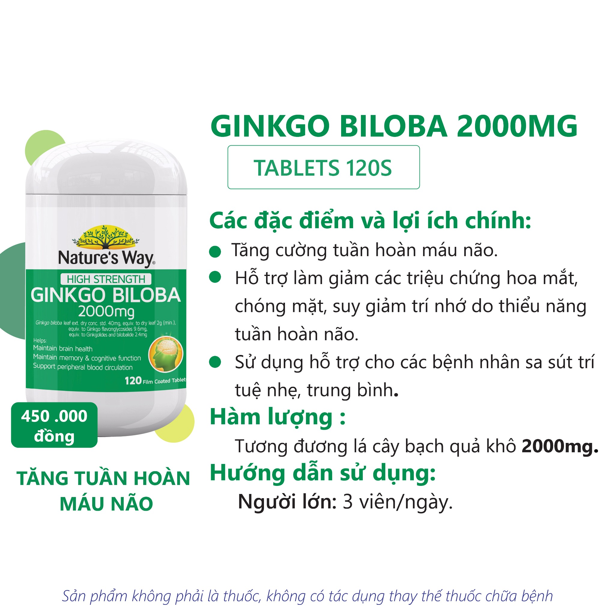 Enhance brain circulation Nature's Way Ginkgo Biloba 2000mg (Box of 120 ...