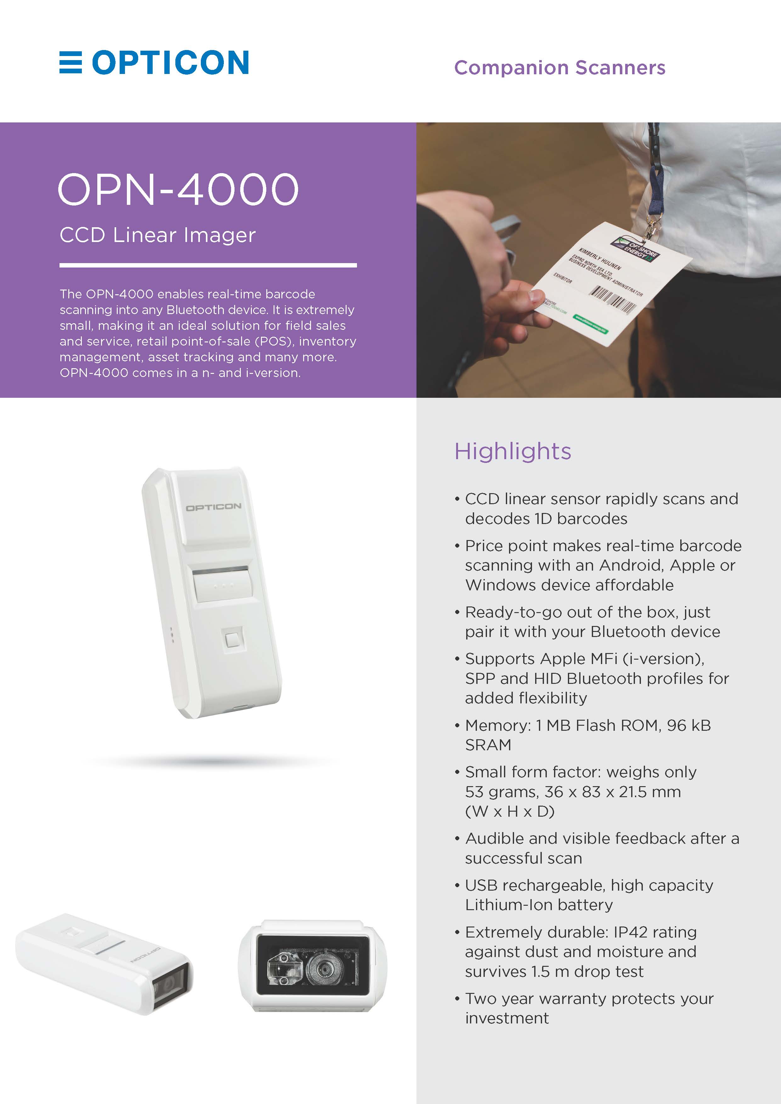 Opticon OPN-4000 bluetooth wireless barcode scanner (1D) Genuine ...