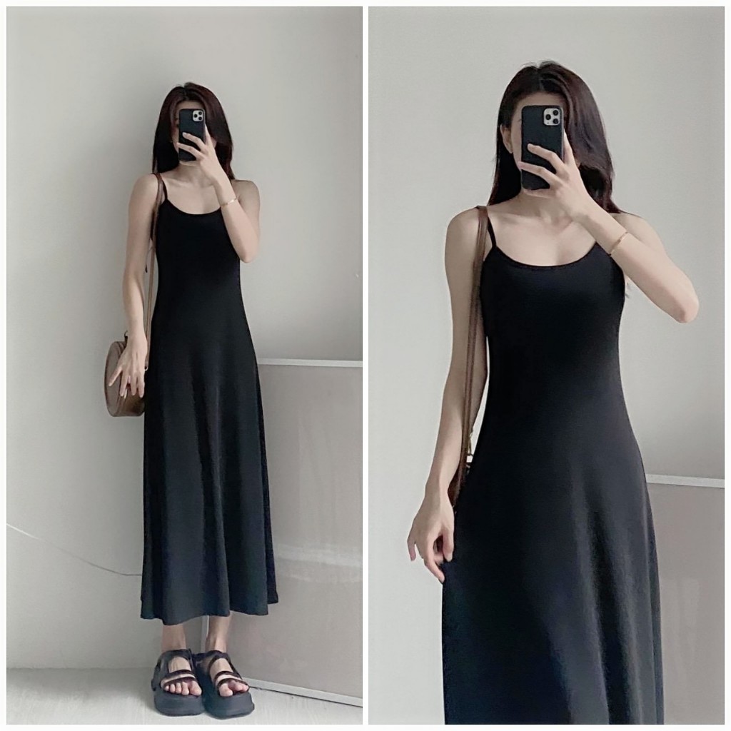 Elastic Cotton Two-Strap Dress with Adjustable Straps, Long Slim 2 ...