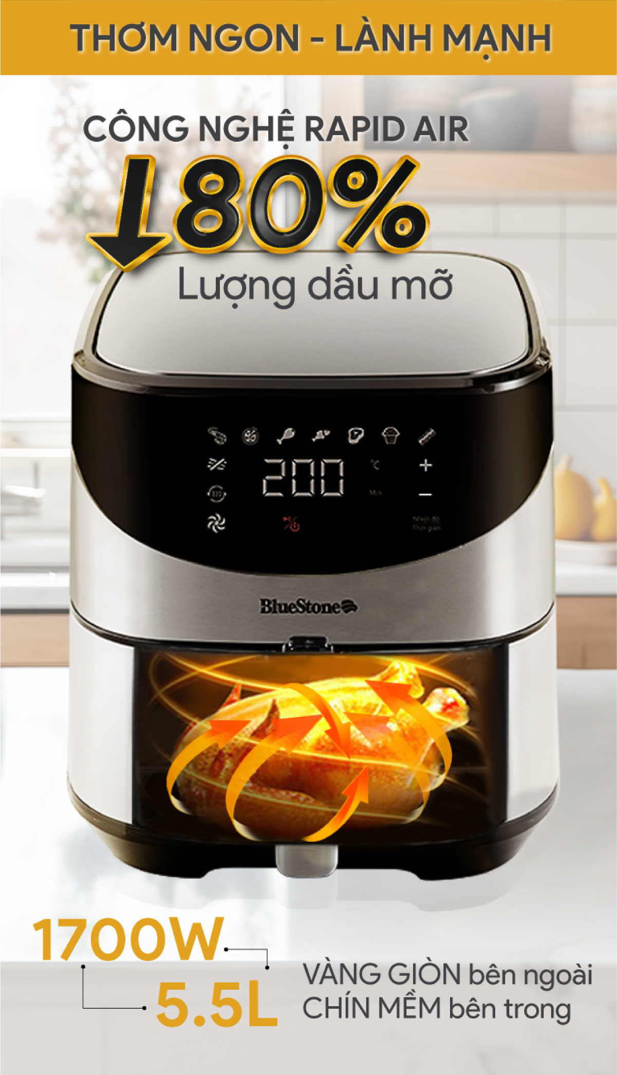 Bluestone AFB-5880 5.5 Liter Electronic Oil-Free Fryer | Shopee Malaysia