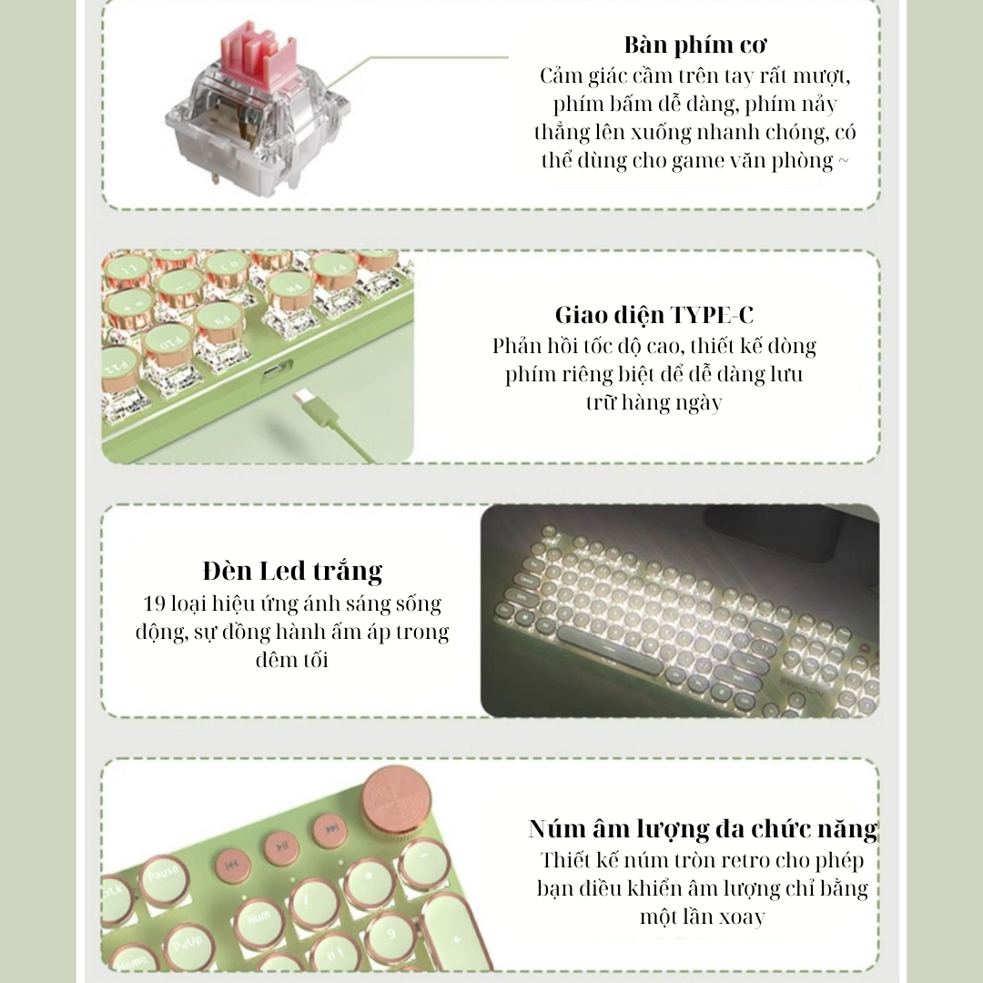 JINGHUA Eweadn V20 Wireless Bluetooth Mechanical Keyboard, High Quality RGB LED, 104 Modern ...