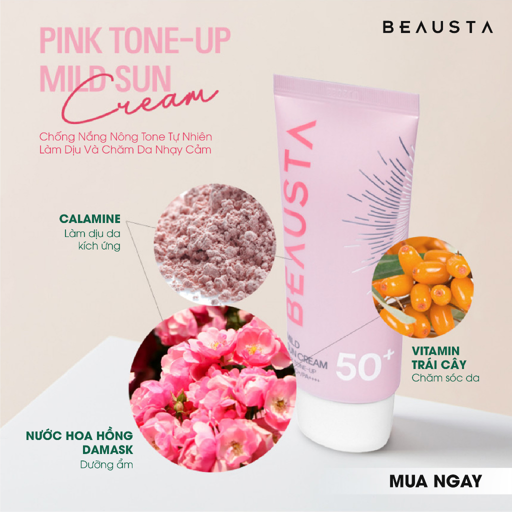 Beausta Mild Sun Cream Pink Tone-up SPF 50+/ PA++++ 50g Tube | Shopee ...