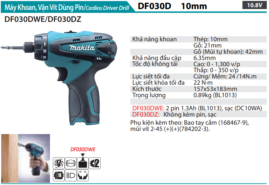 Makita DF030DWE 10.8V battery screwdriver with Consumer Connection ...