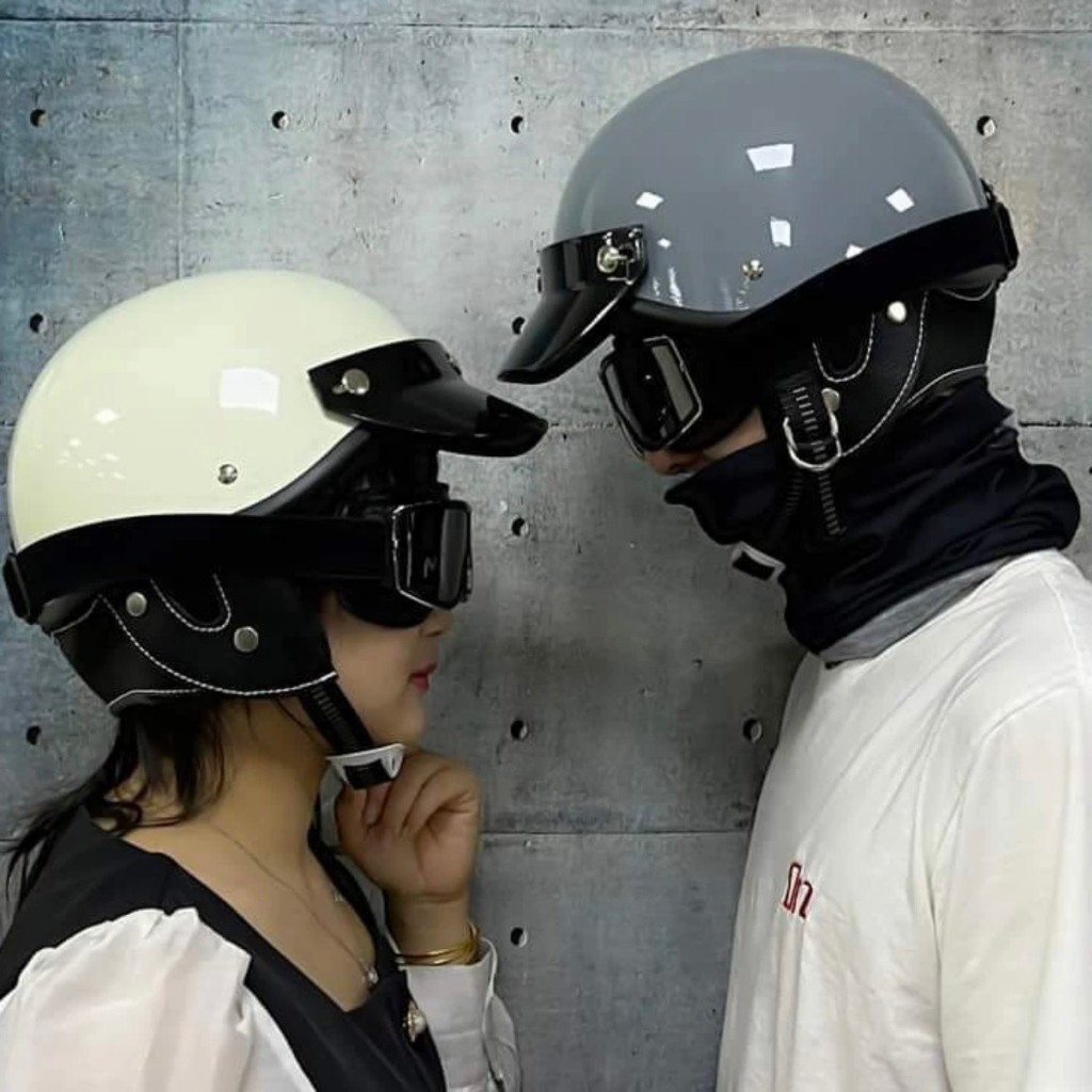 Napoli N179 classic Retro style helmet_half-head helmet with glasses ...