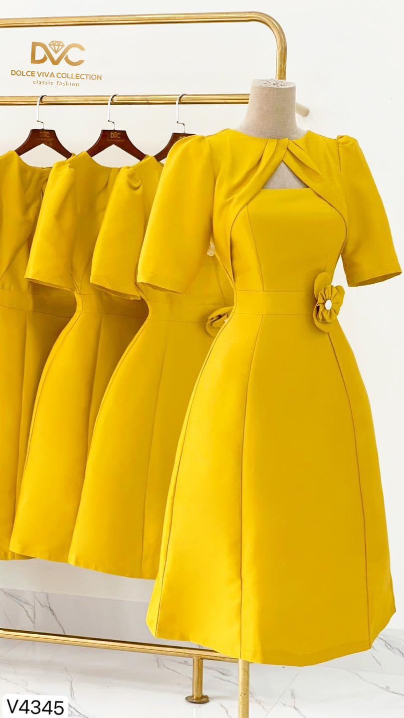 V4345 A yellow spread dress tafta party [Dolce Viva Colection (DVC ...