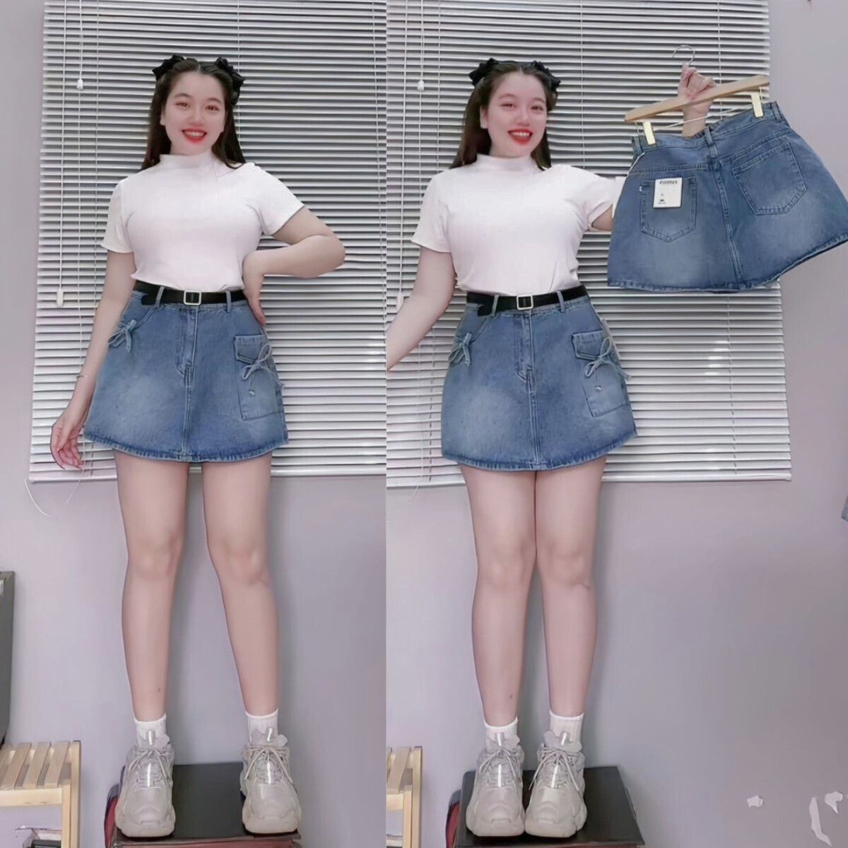 Bigsize female jeans short A shape office high back stand from demi ...