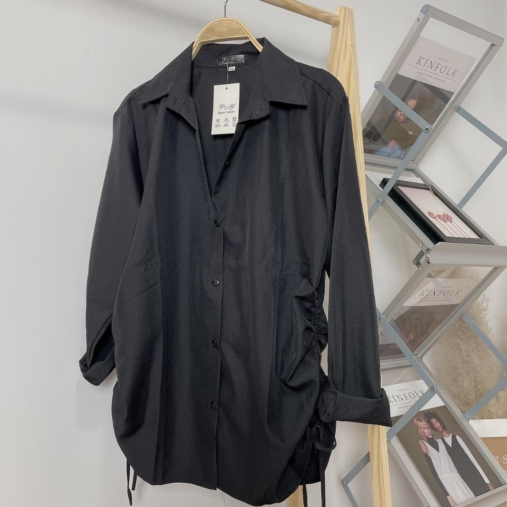 Women's loose-fitting long-sleeved drawstring shirt made of soft ...