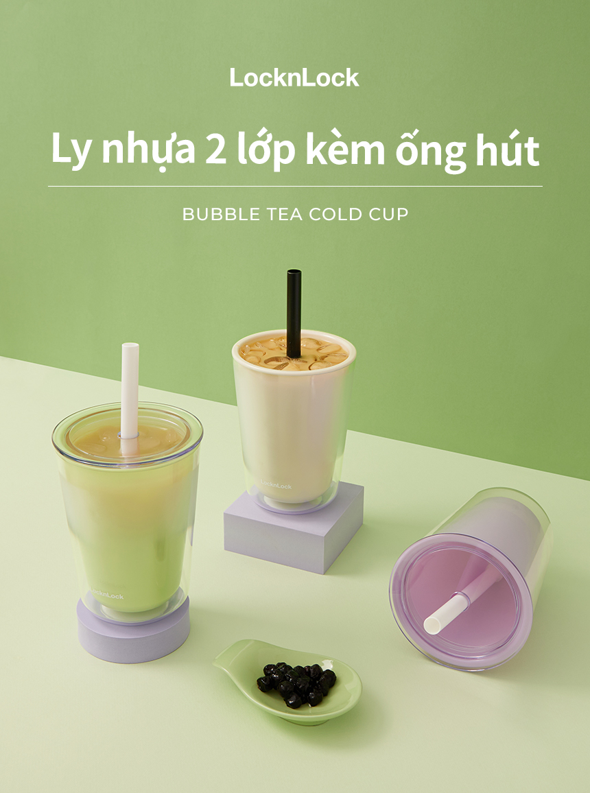 2-layer plastic Cup LocknLock Bubble Tea Cold Cup 720ml HAP529 with pearl straw, insulated - K ...
