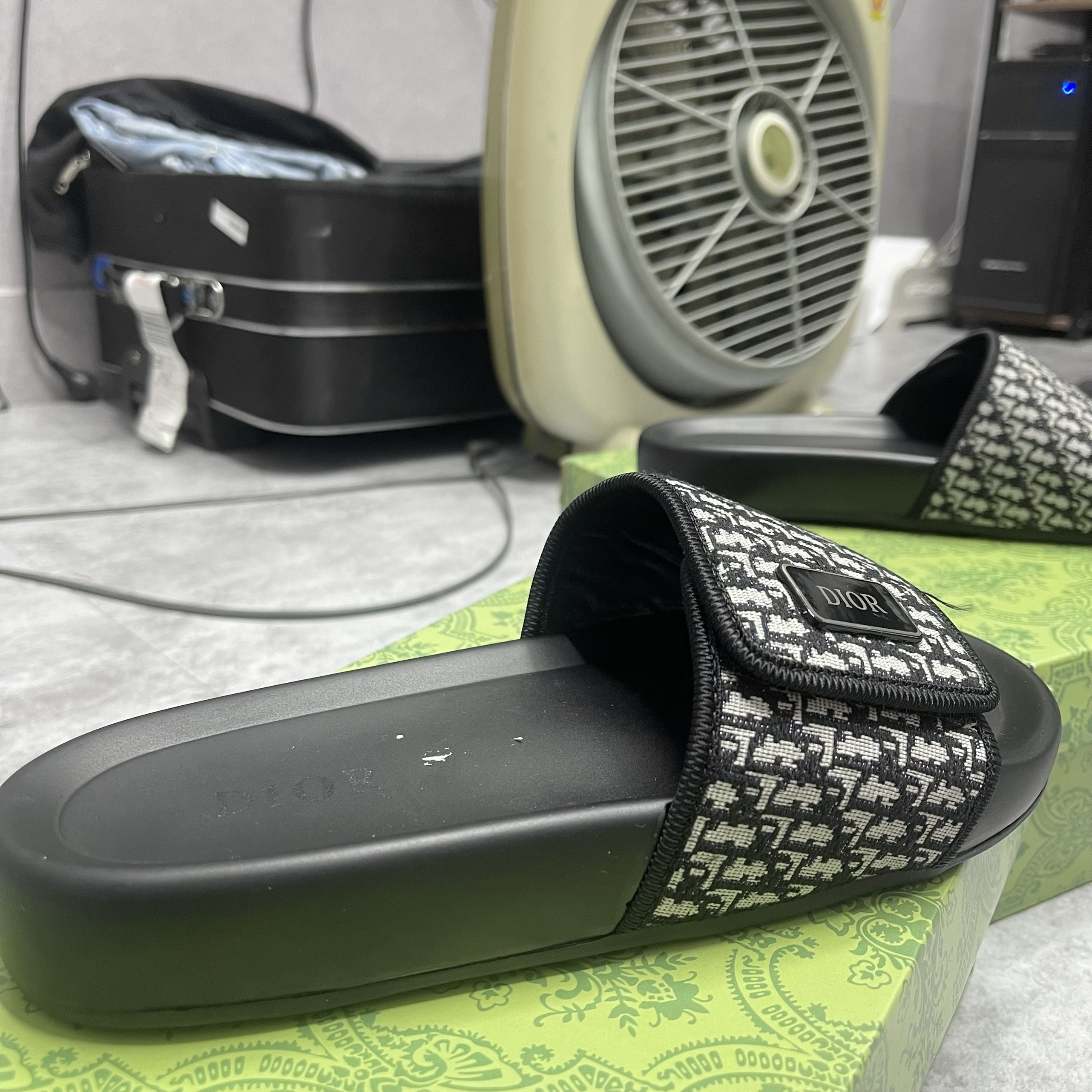 Men's slippers with CD straps, woven canvas fabric, brocade pattern ...
