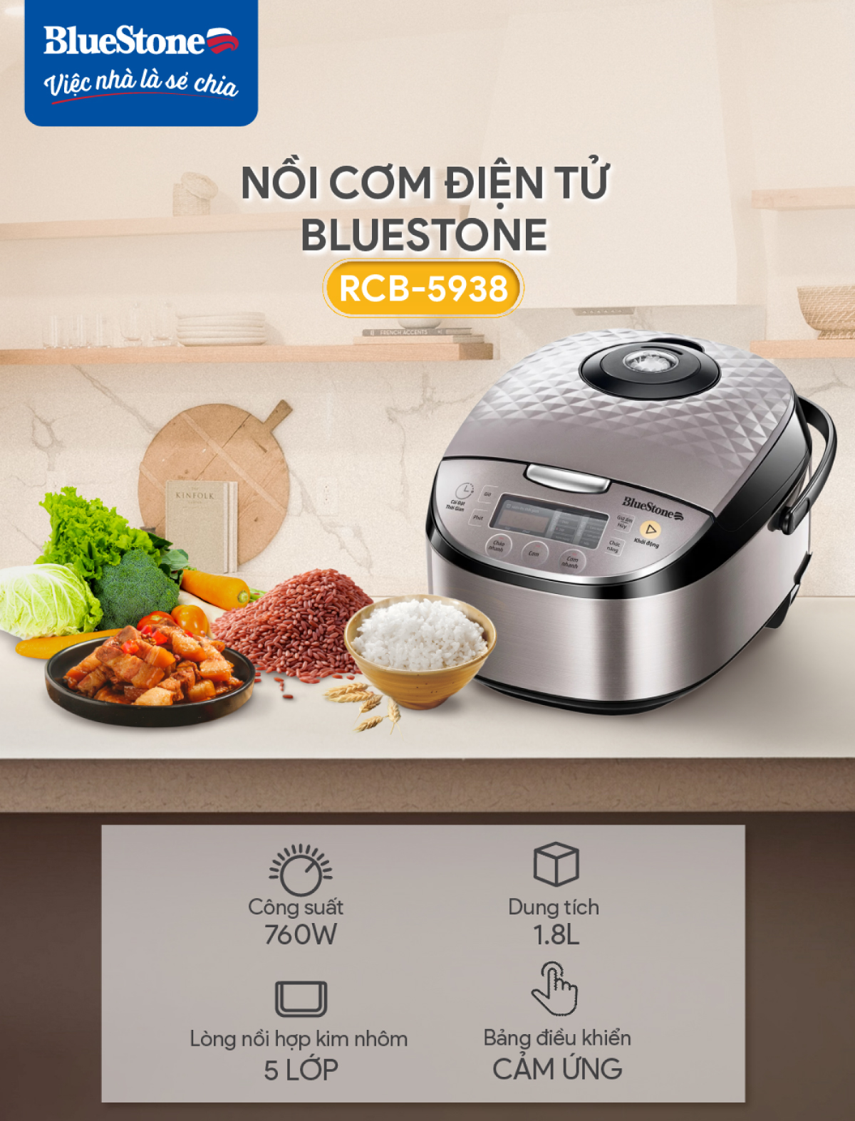 Bluestone RCB-5938 Electronic Rice Cooker - 1.8 Liter - | Shopee Malaysia