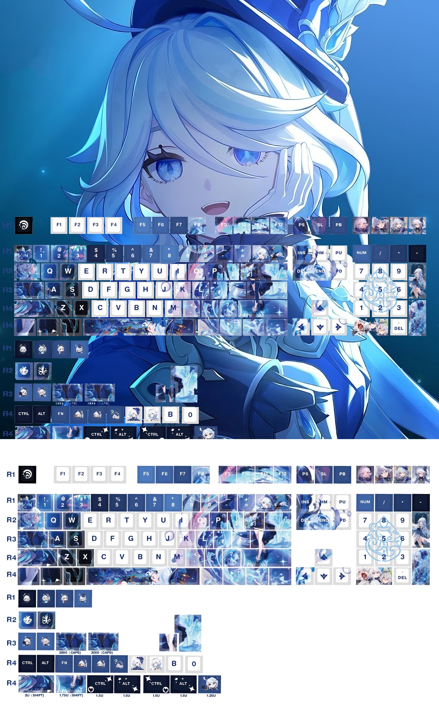 Genshin Impact Furina Focalors thick PBT Keycap through led in dyesub 5 ...