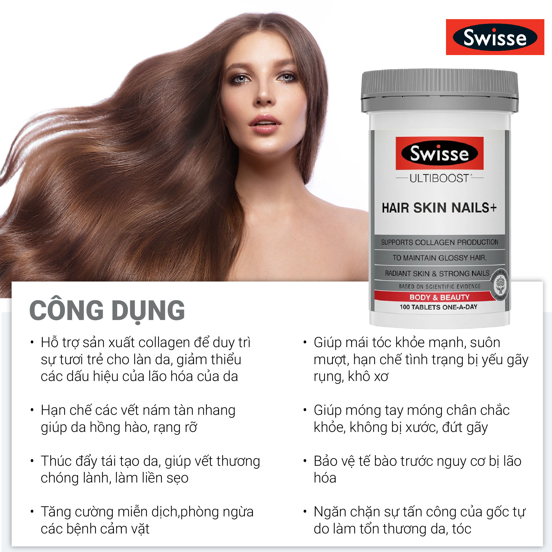 Anti-hair loss, beautify and strengthen Skin Pieceg Swisse Hair, Skin, Nail+ Australia 100 ...