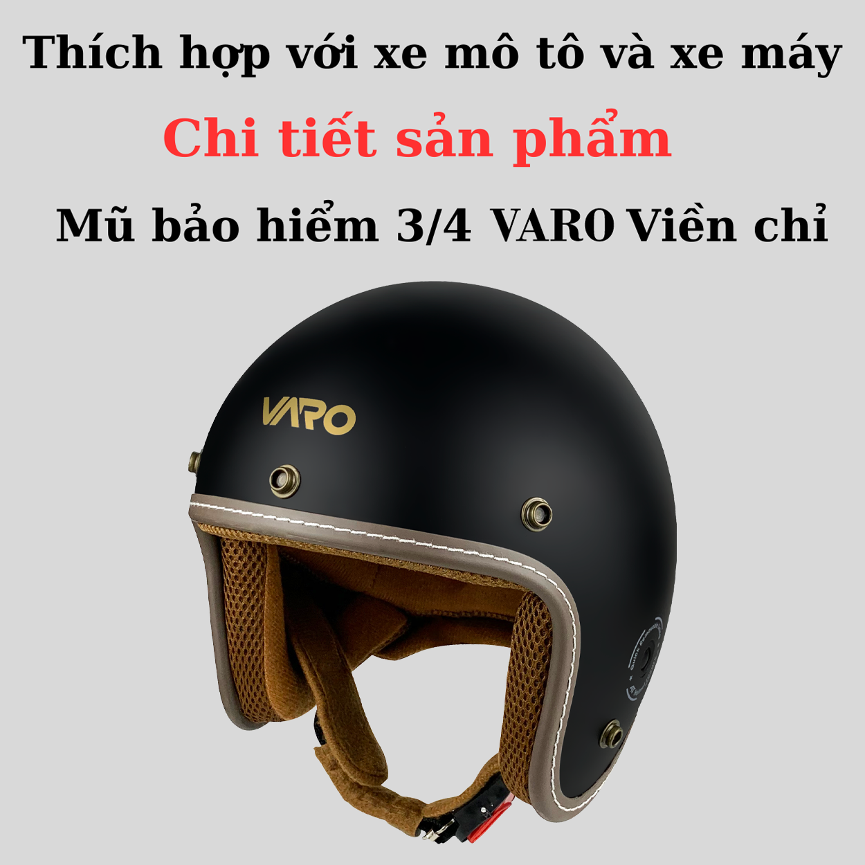 Varo Classic 3/4 Helmet with Thread Trim and Genuine Varohelmet Retro ...