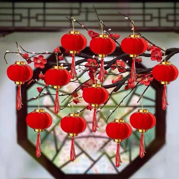 Set of 25 red plastic lanterns covered with velvet fabric for ...