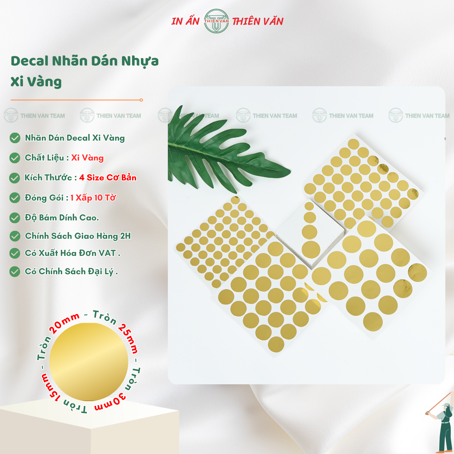 Thien Van Gold Polished Plastic Sticker Decal - Waterproof - Size 15mm ...