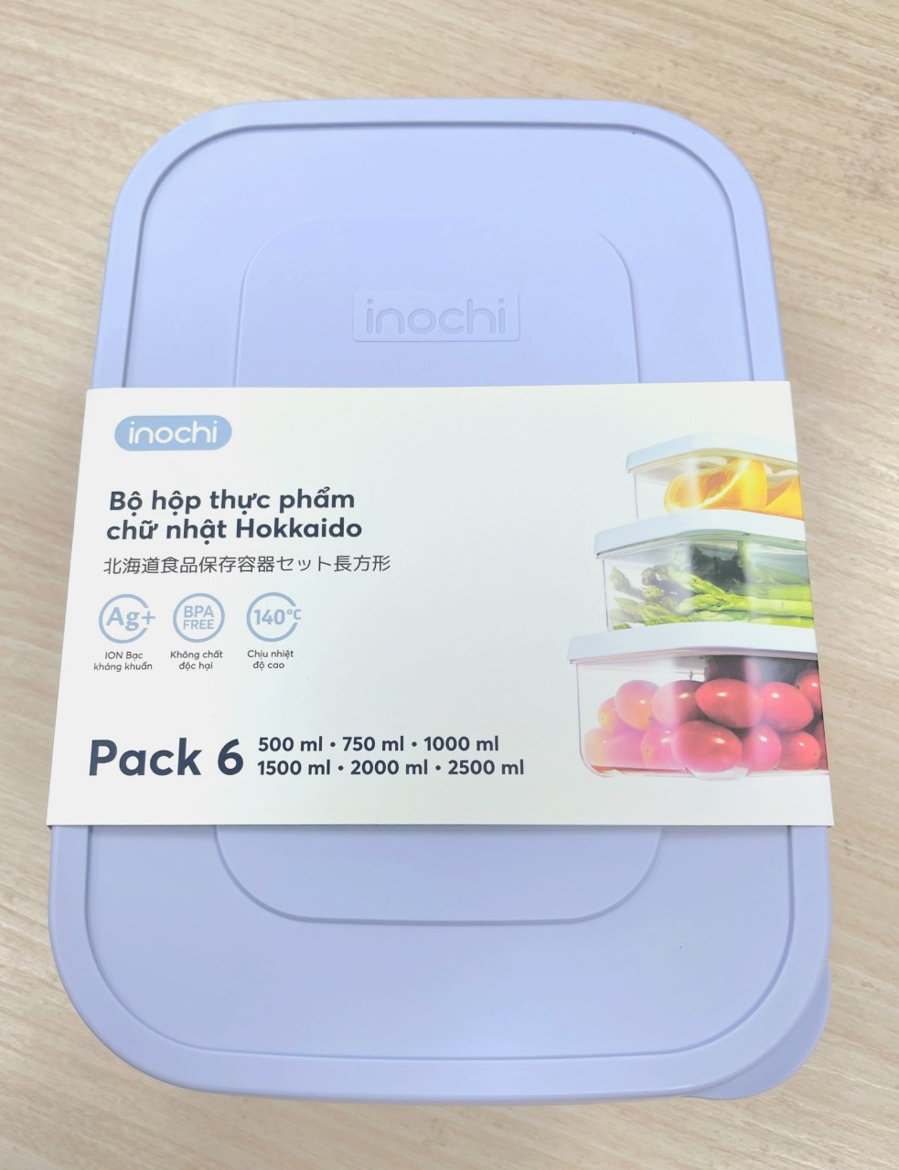 Set of 6 Inochi Odorless Rectangular Plastic Food Containers (500-750 ...