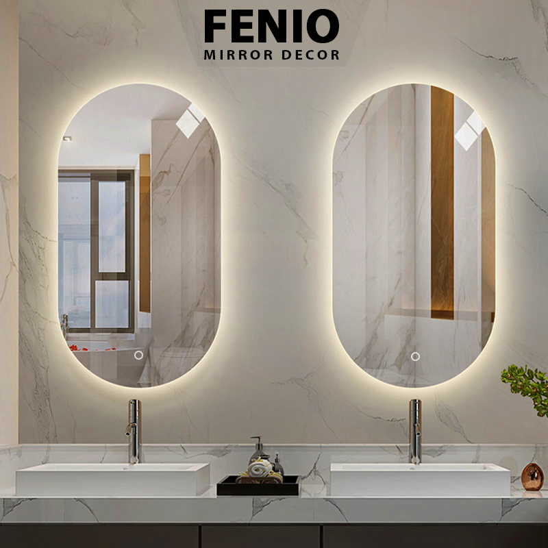 FENIO oval-shaped LED touch mirror with 3-color white-yellow LED light ...