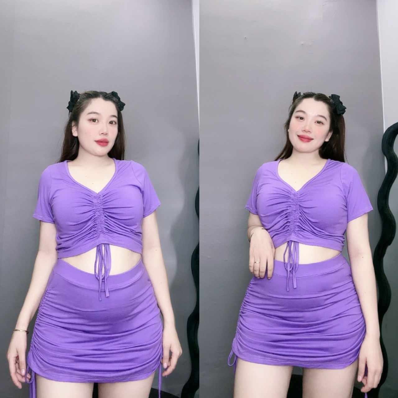 Big size women's beach Set made of cotton elastic crop top with drawstring in the middle of ...