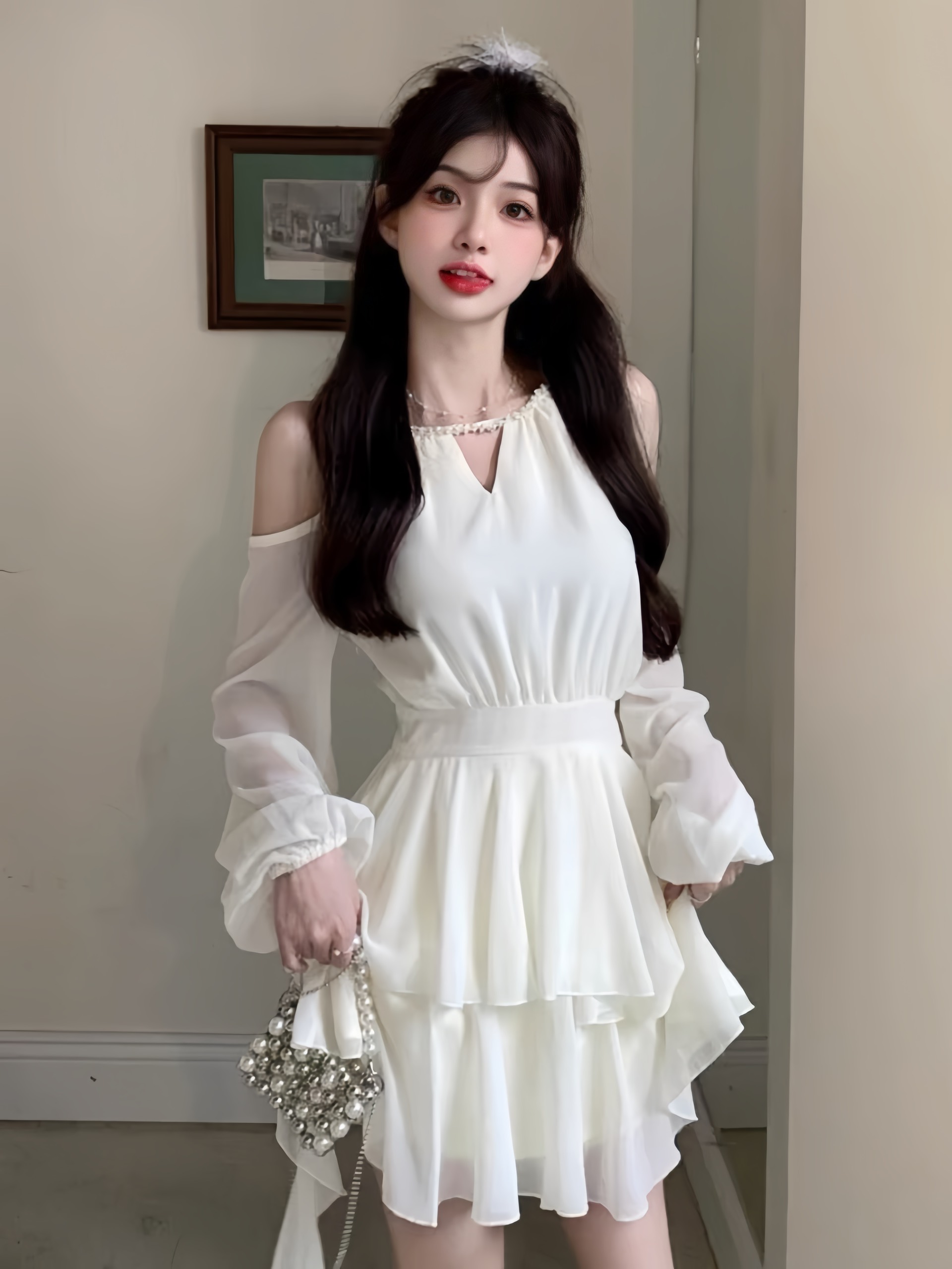 Soft Silk Overalls With Pearl Open Shoulder Skirt 2 Floors (VY1 ...