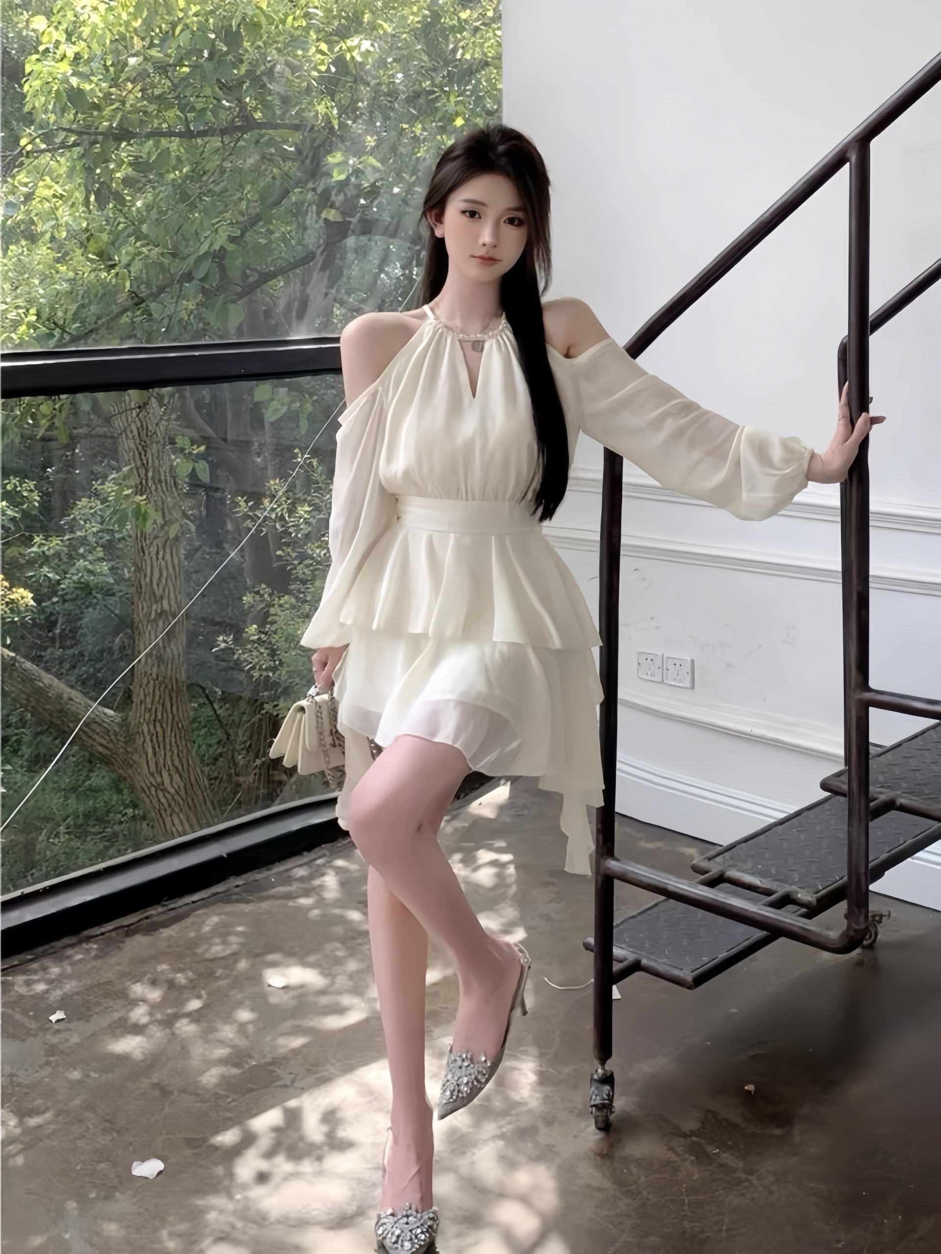 Soft Silk Overalls With Pearl Open Shoulder Skirt 2 Floors (VY1 ...